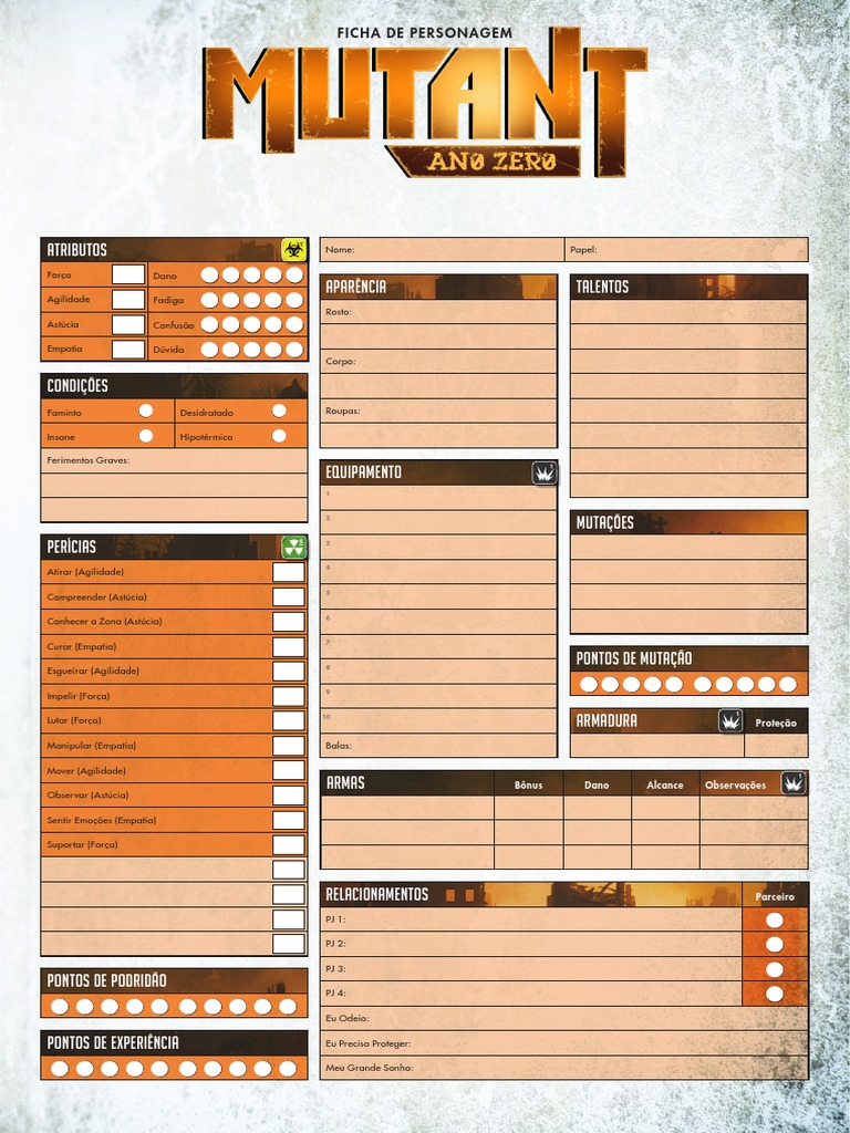 Ficha de Personagem RPG Mutant Ano Zero | PDF | Lazer | Esportes