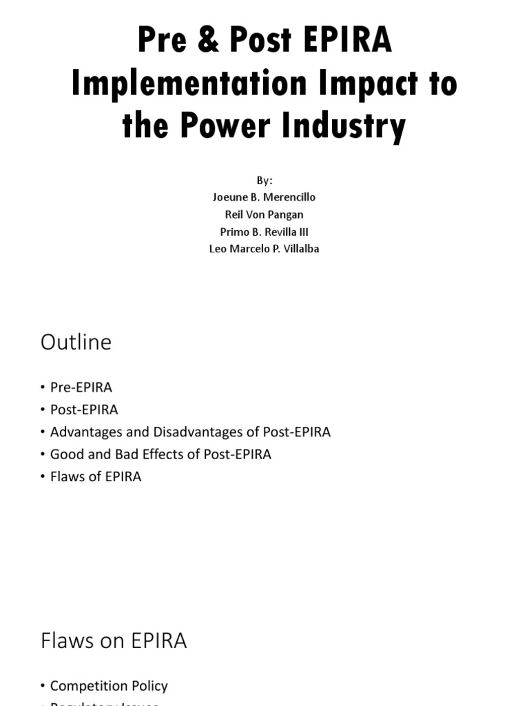 Pre & Post EPIRA Implementation Impact To The | PDF | Monopoly | Public ...