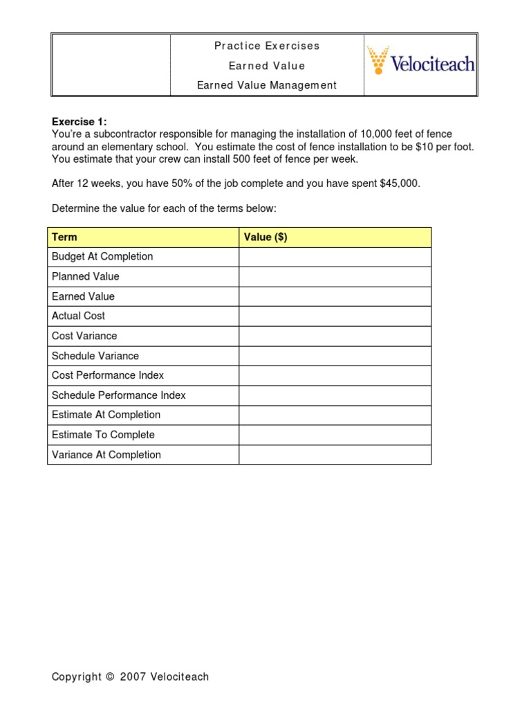 Earned Value Practice Exercises | PDF | Government | Business
