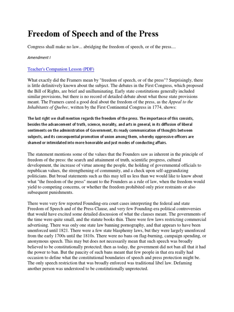 Understanding Freedom of Speech Rights | PDF | First Amendment To The ...