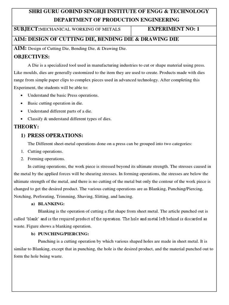 Cutting, Bending, and Drawing Die Design | PDF | Building Materials ...