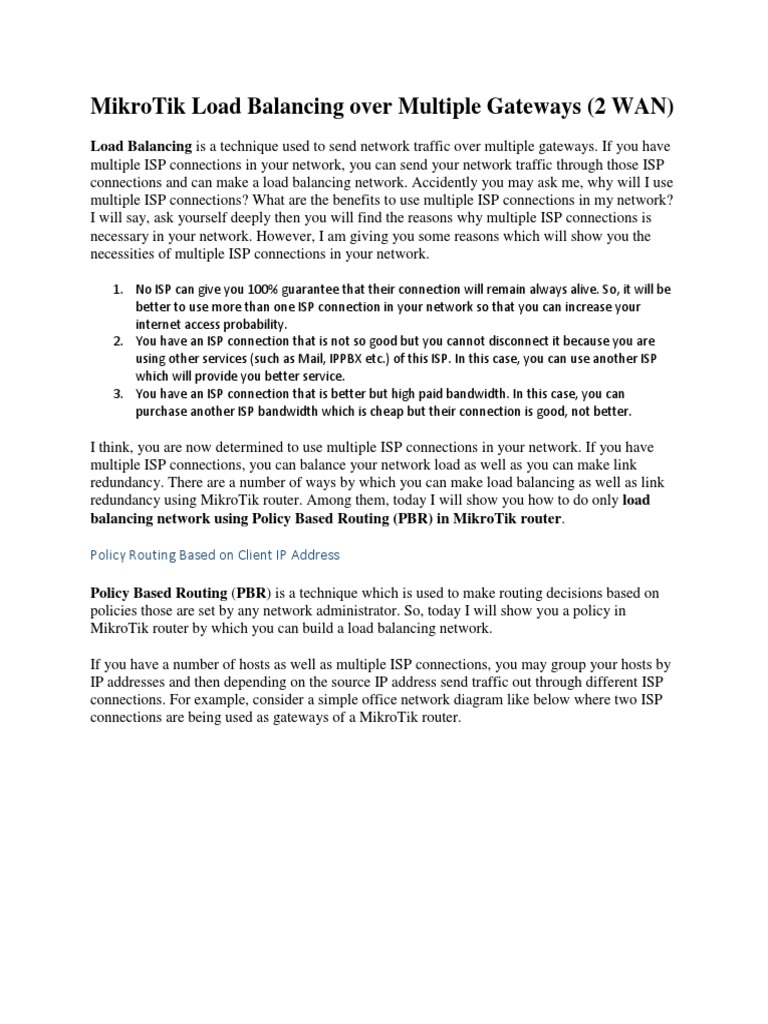 MikroTik Load Balancing Over Multiple Gateways | PDF | Ip Address ...