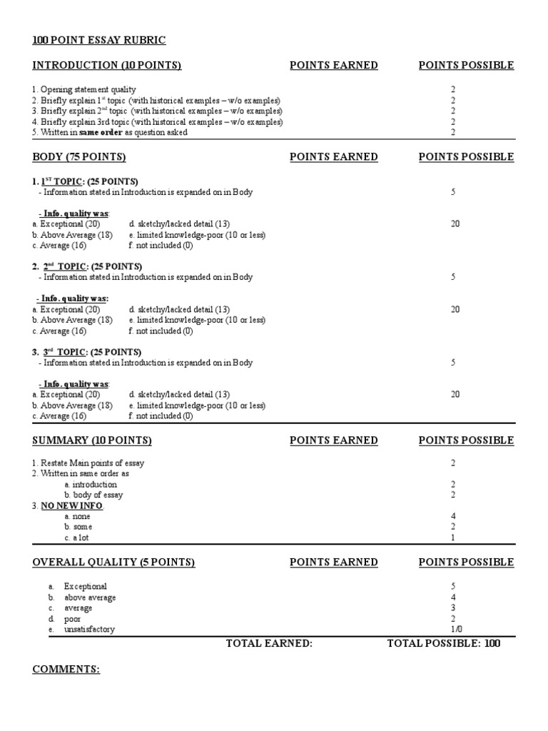100 Point Essay Rubric | PDF