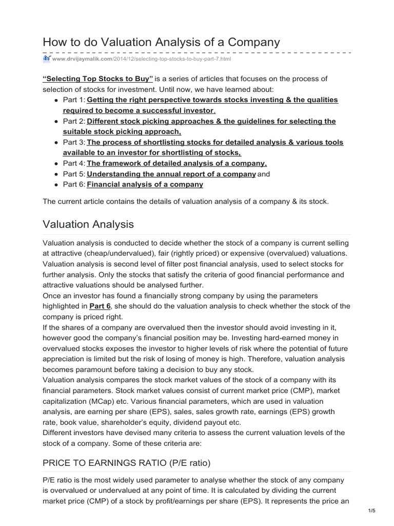 How To Do Valuation Analysis of A Company | PDF | Peg Ratio | Investing