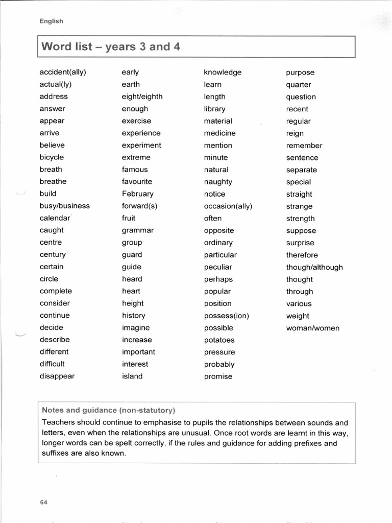 Year 3 4 Spellings | PDF