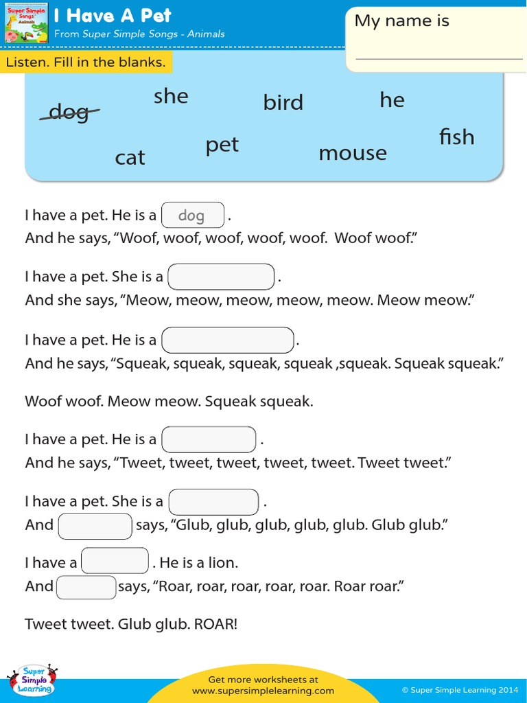 I Have A Pet Worksheet Fill in The Blanks | PDF | Business