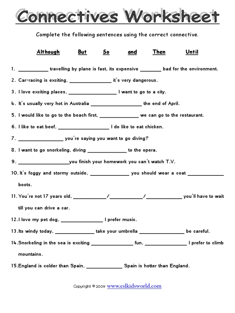 Connectives Worksheet Easy PDF | PDF