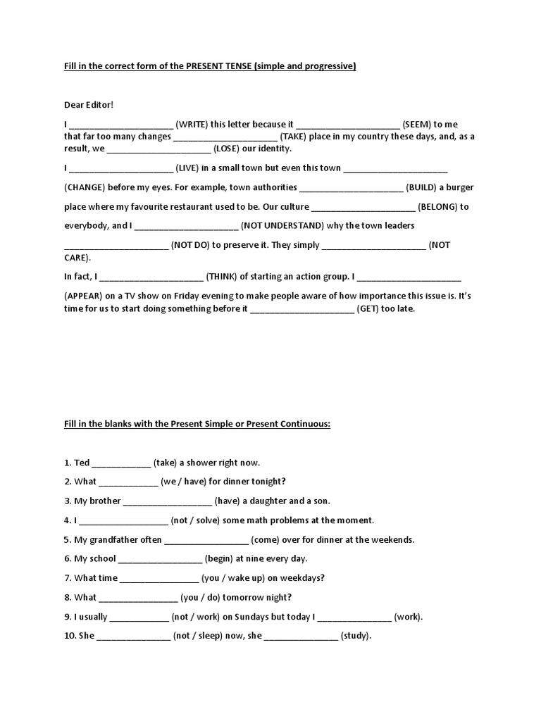 Pres Simple Vs Pres Cont | PDF