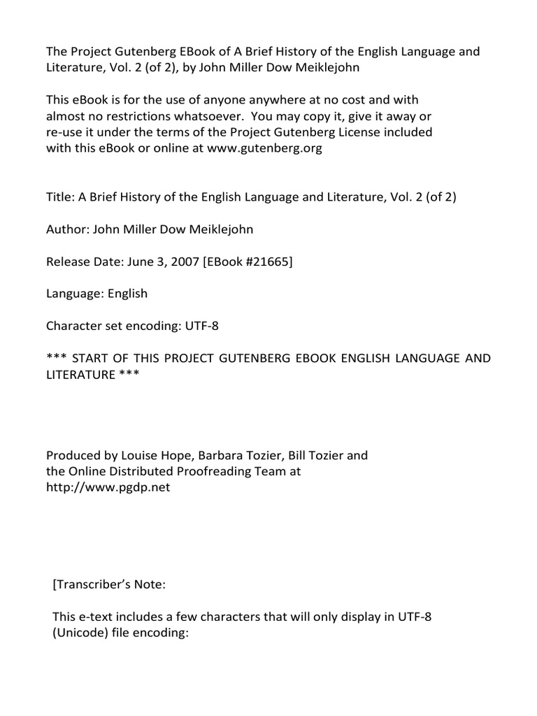Ebook of A Brief History of The English Language and Literature | PDF ...
