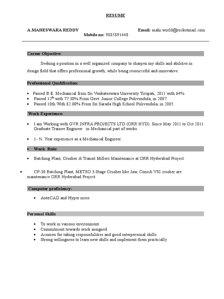 B Tech Resume | PDF | Science | Technology (General)