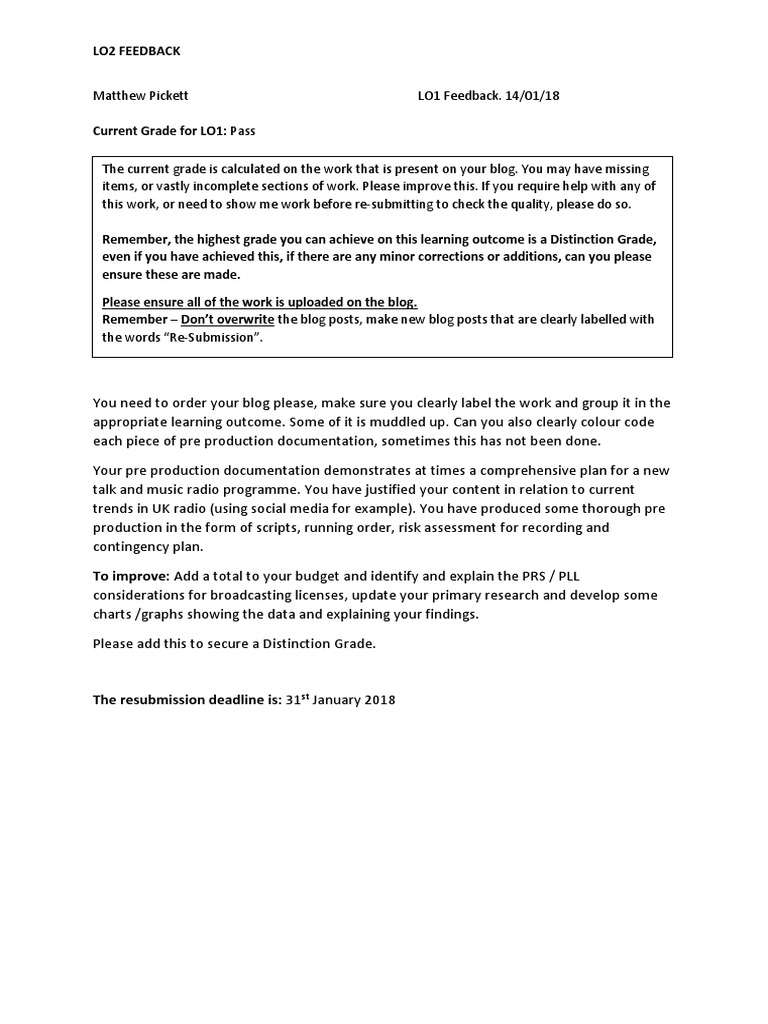 Lo2 Feedback - Matthew | PDF | Computing And Information Technology ...