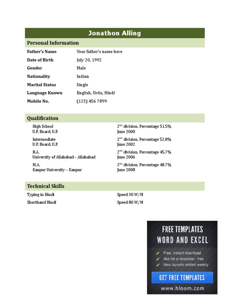 4 Biodata Template | PDF