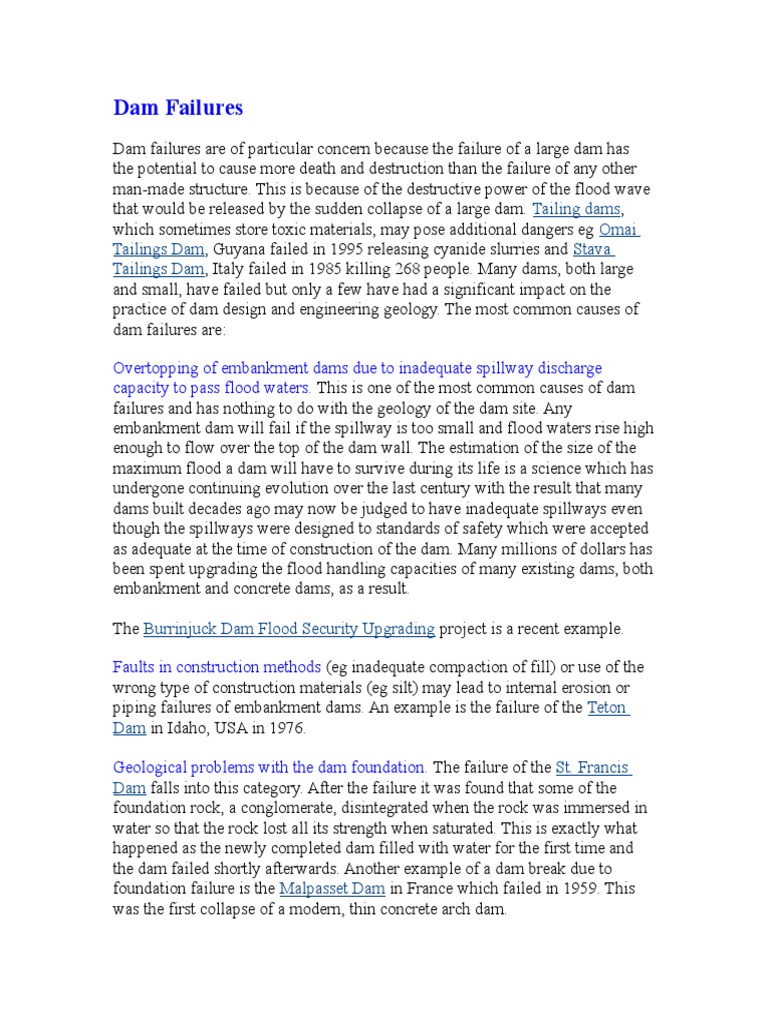Dam Failures: Tailing Dams Omai Tailings Dam Stava Tailings Dam | PDF ...