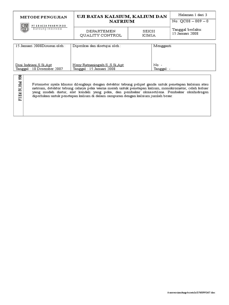 009 - Uji Batas Kalsium, Kalium, Dan Natrium | PDF