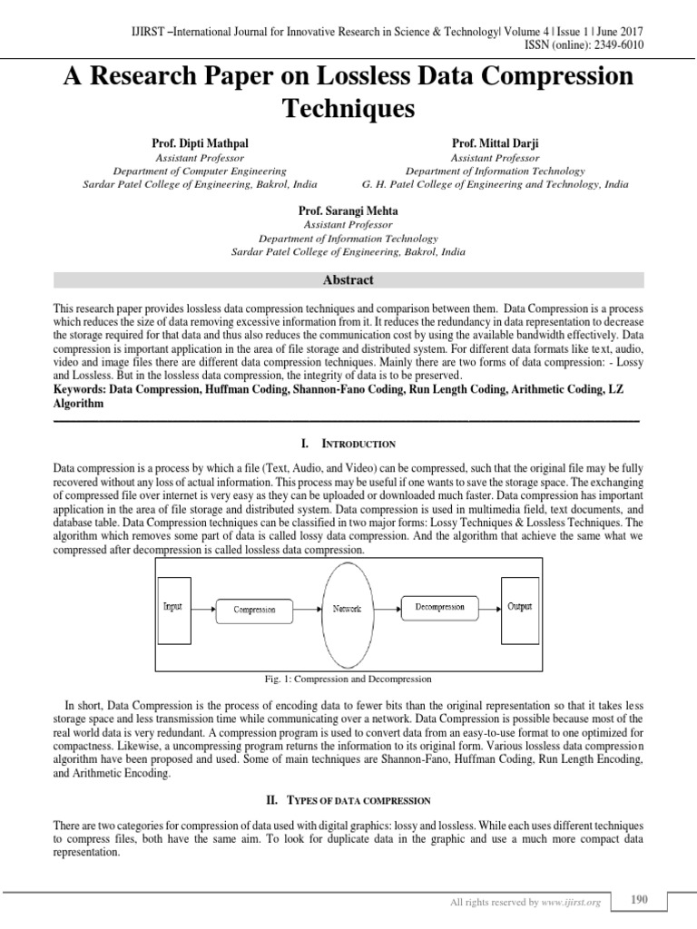 A Research Paper On Lossless Data Compression Techniques Data Compression Algorithms And