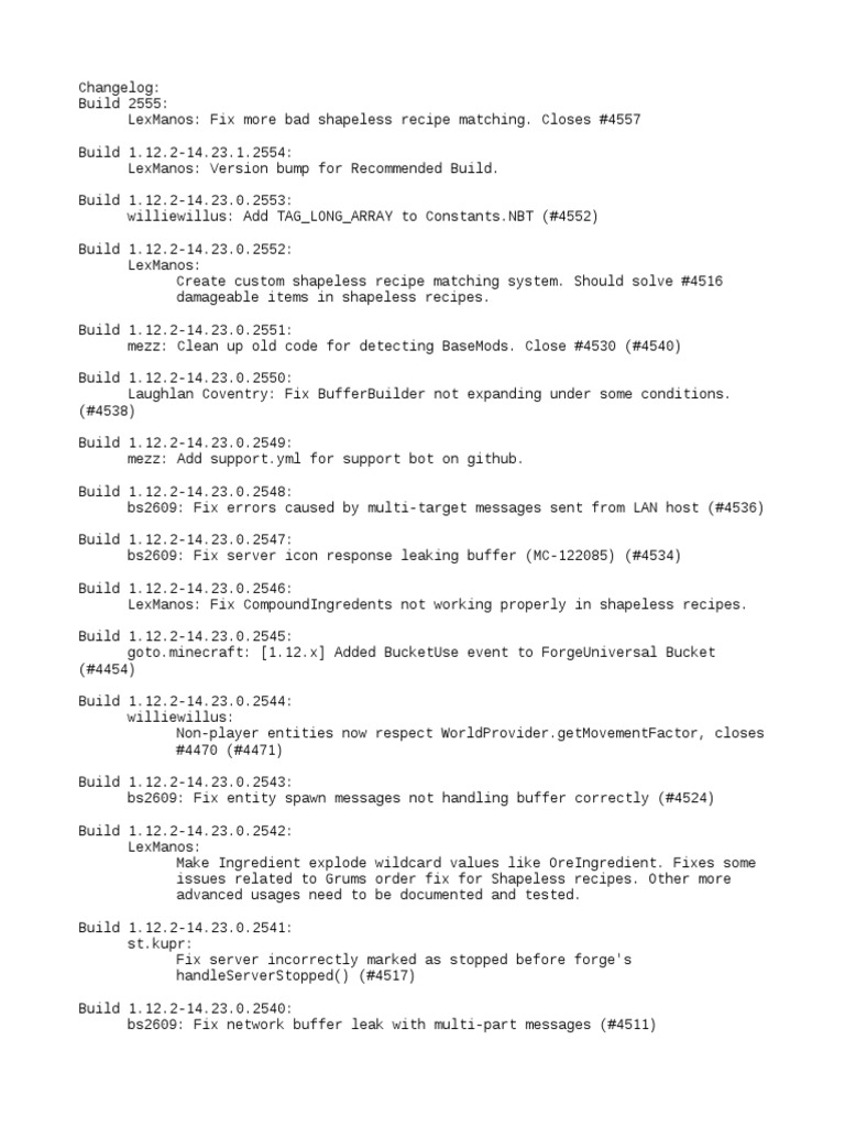 Forge-1 12 2-14 23 1 2555-Changelog | PDF | Java (Programming Language) | Shader