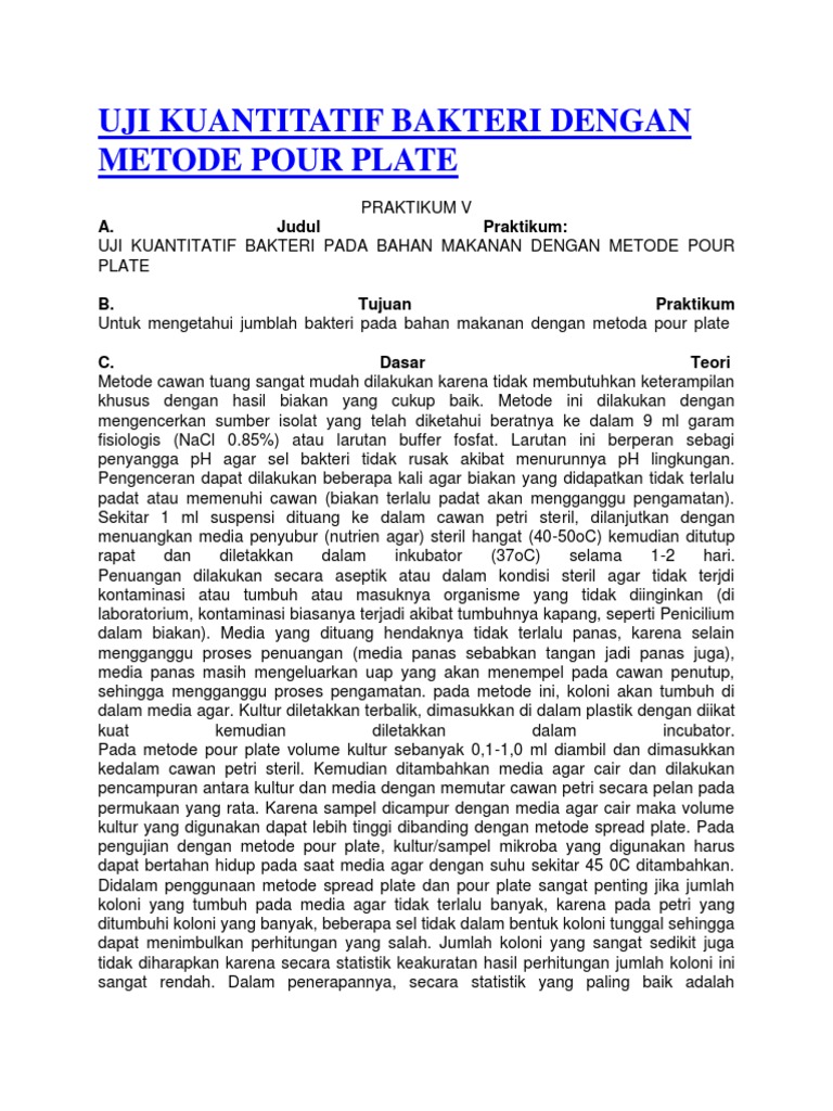 Uji Kuantitatif Bakteri Dengan Metode Pour Plate | PDF