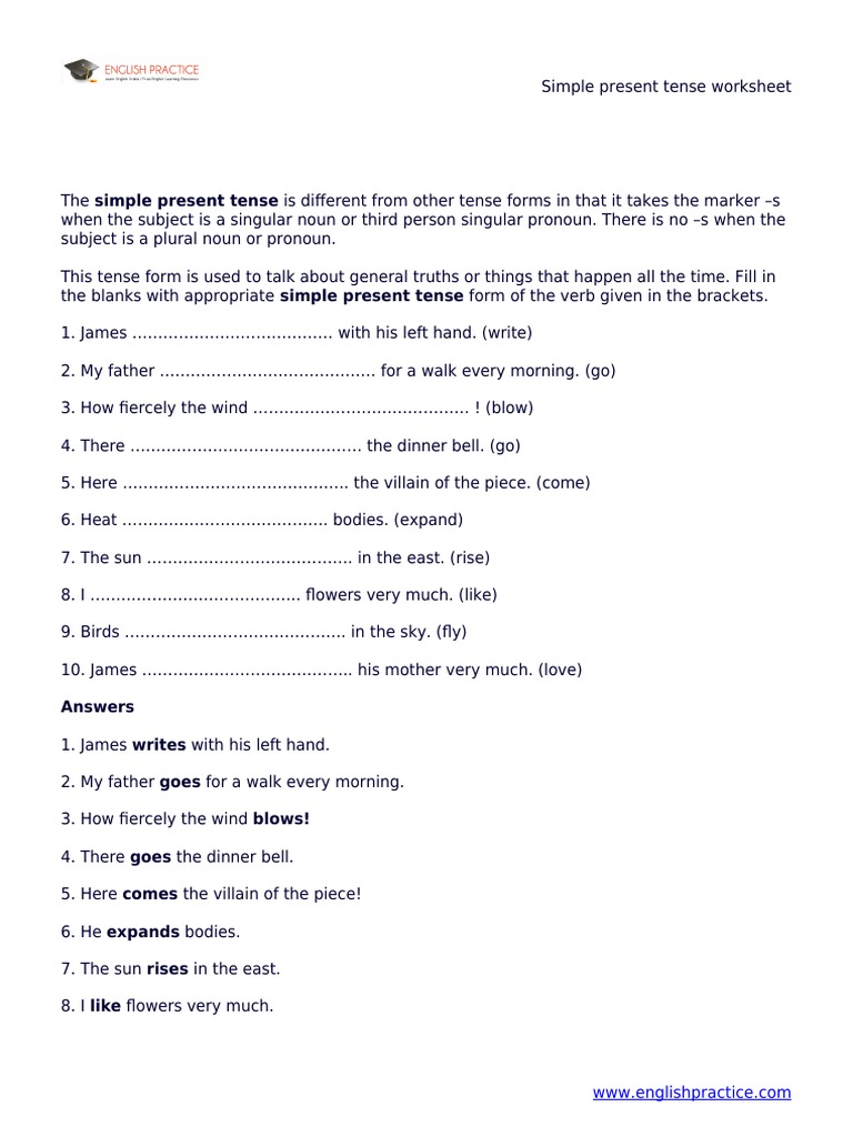 Simple Present Tense Worksheet | PDF | Grammatical Number | Plural