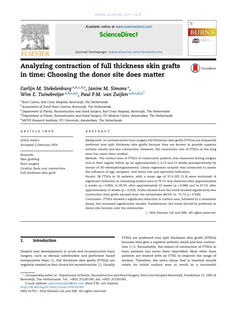 Analyzing Contraction of Full Thickness Skin Grafts in Time: Choosing ...