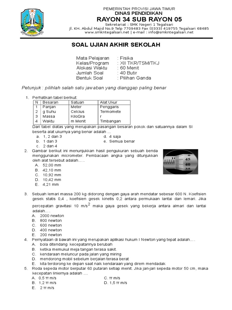 Contoh Soal Ujian Fisika Kelas XII | PDF