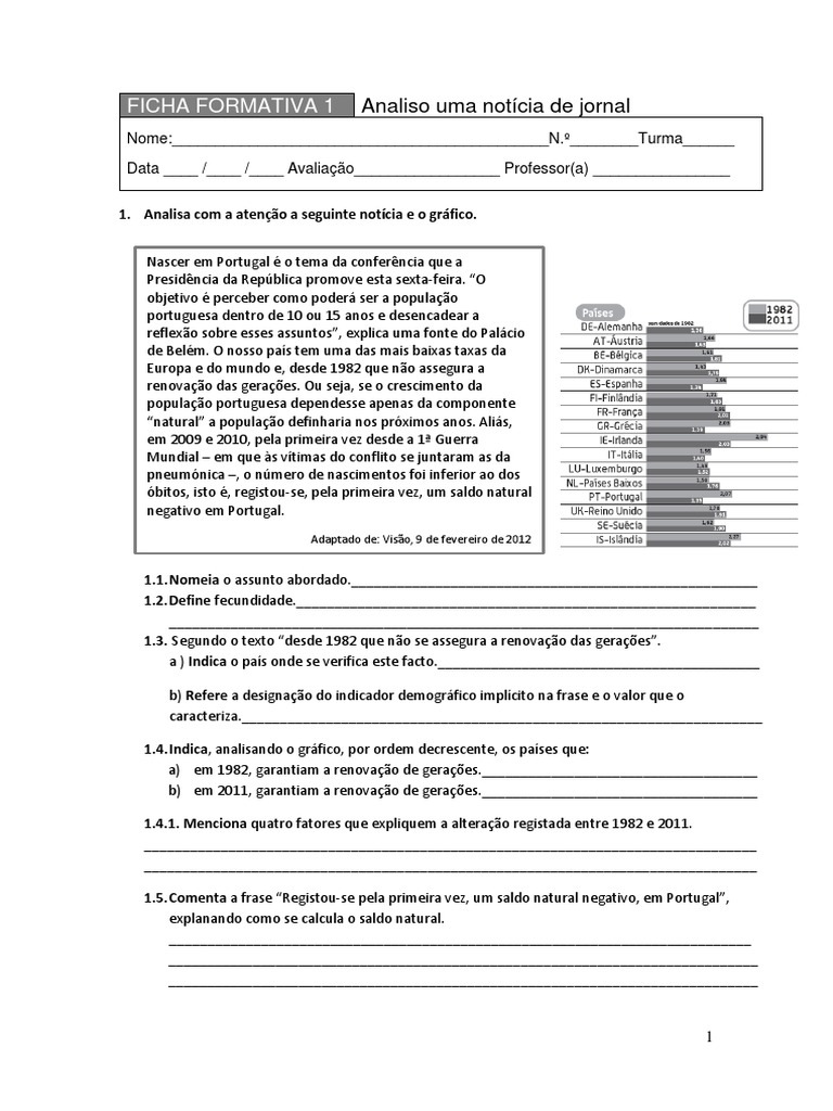Ficha Formativa 1 | PDF | Portugal