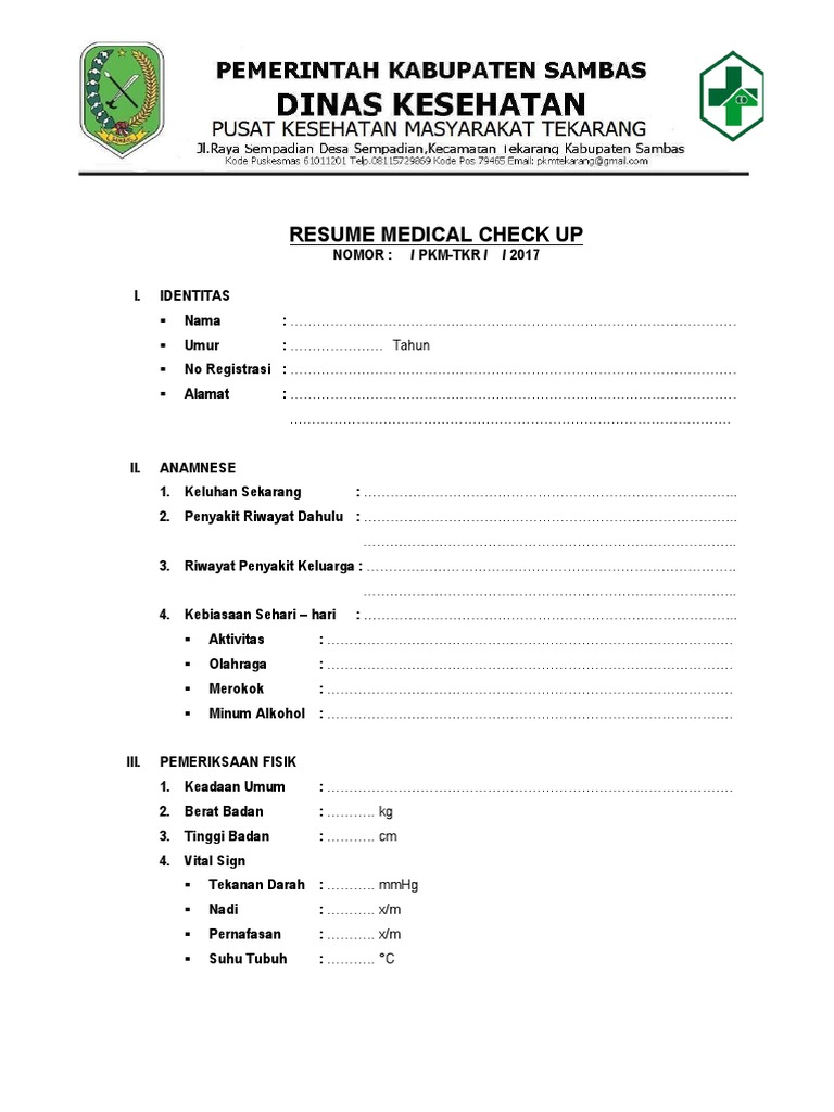 Resume Hasil Medical Check Up 2017 | PDF