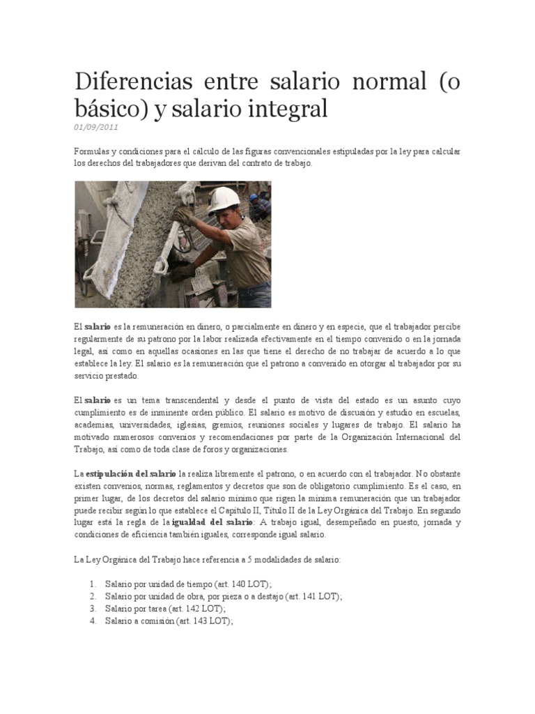 5 Diferencias Entre Salario Normal e Integral PDF | PDF | Salario ...