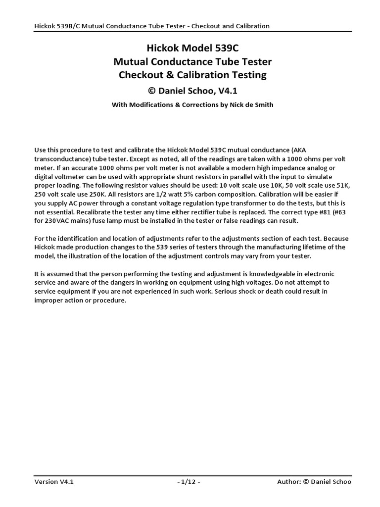 Hickok 539C Calibration V4.1 | PDF | Vacuum Tube | Calibration