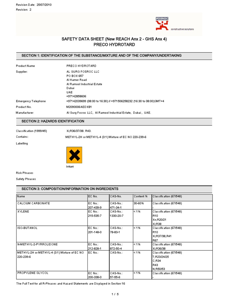 Safety Guide for PRECO HYDROTARD | PDF | Dangerous Goods | Safety