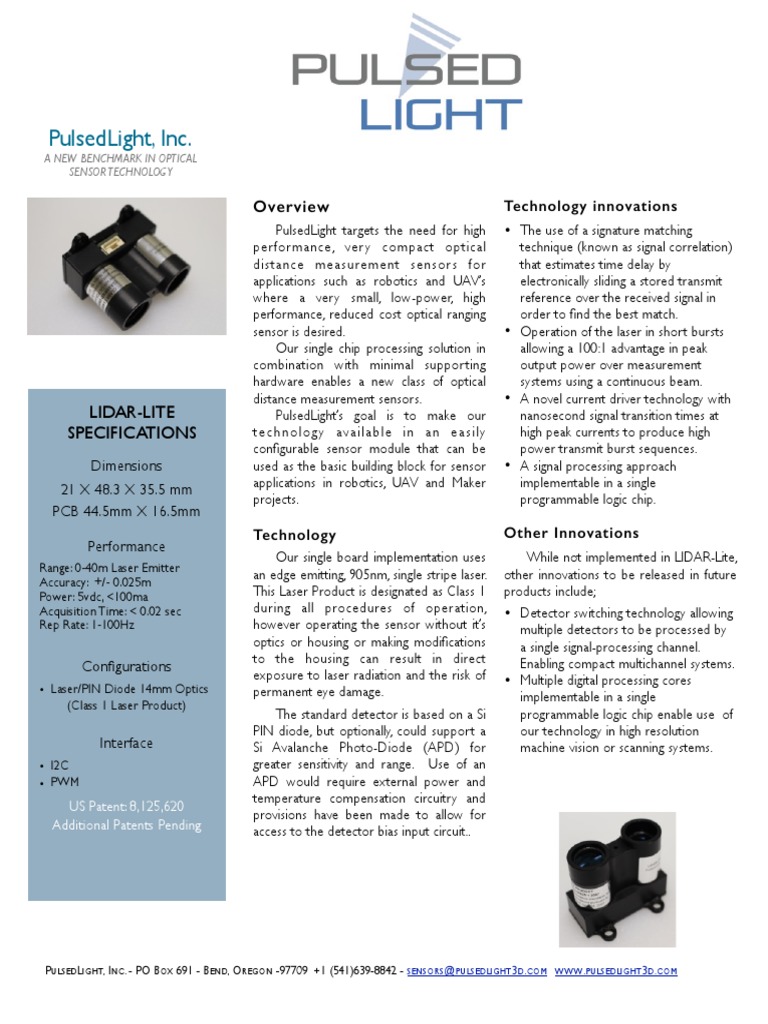 LIDAR Lite Laser Datasheet | PDF | Lidar | Sensor