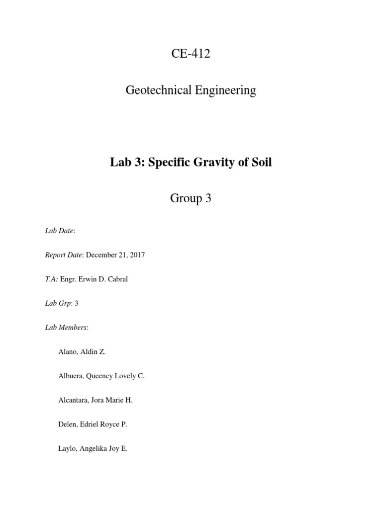 Lab 3. Specific Gravity GP3 SE-4101 | PDF | Soil | Minerals