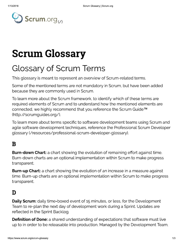 SCRUM Glossary | PDF