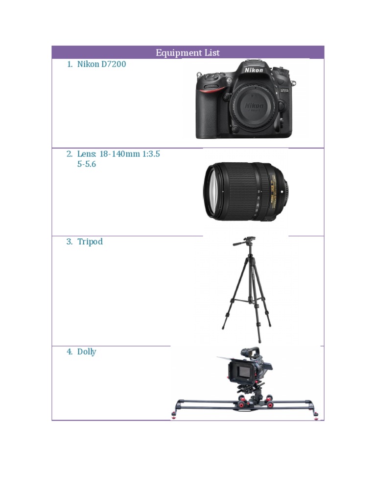Photography Equipment Checklist | PDF | Photography Equipment | Optical ...