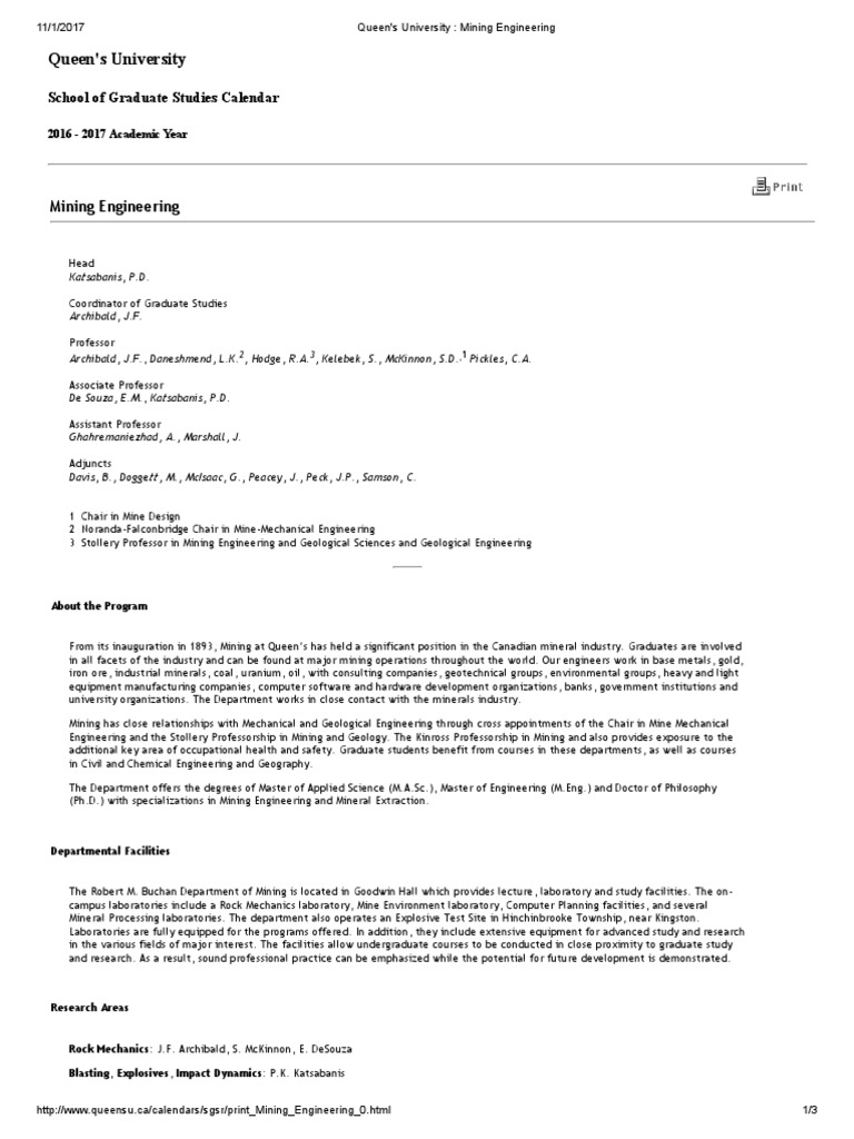 Queen's University Mining Engineering Program | PDF | Postgraduate ...