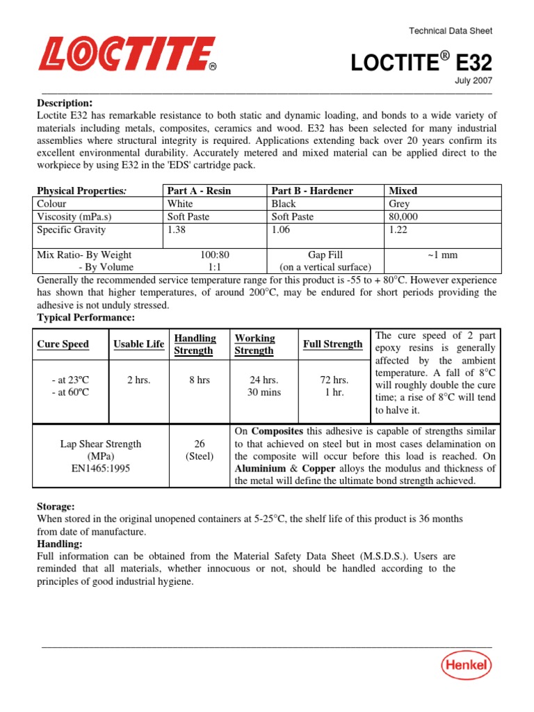 Loctite E32: Description | PDF | Composite Material | Strength Of Materials