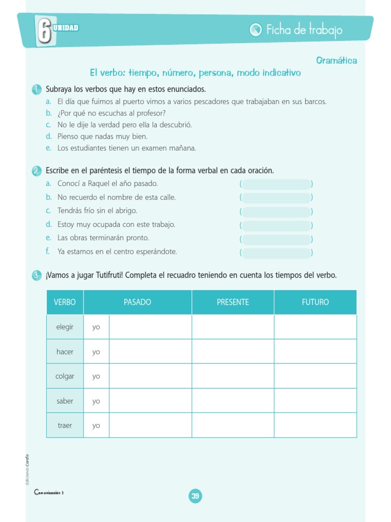 Ficha de Gramática El Verbo 2 3YJneOC | PDF | Verbo | Idiomas