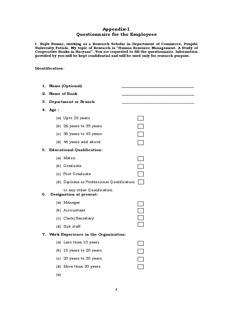 Appendix-1 Questionnaire For The Employees: Identification | PDF ...