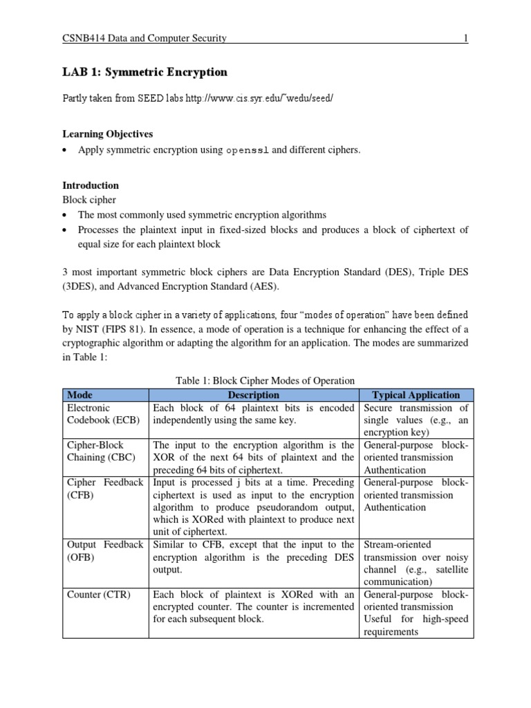 Csnb414 Lab 1 | PDF | Cryptography | Secure Communication