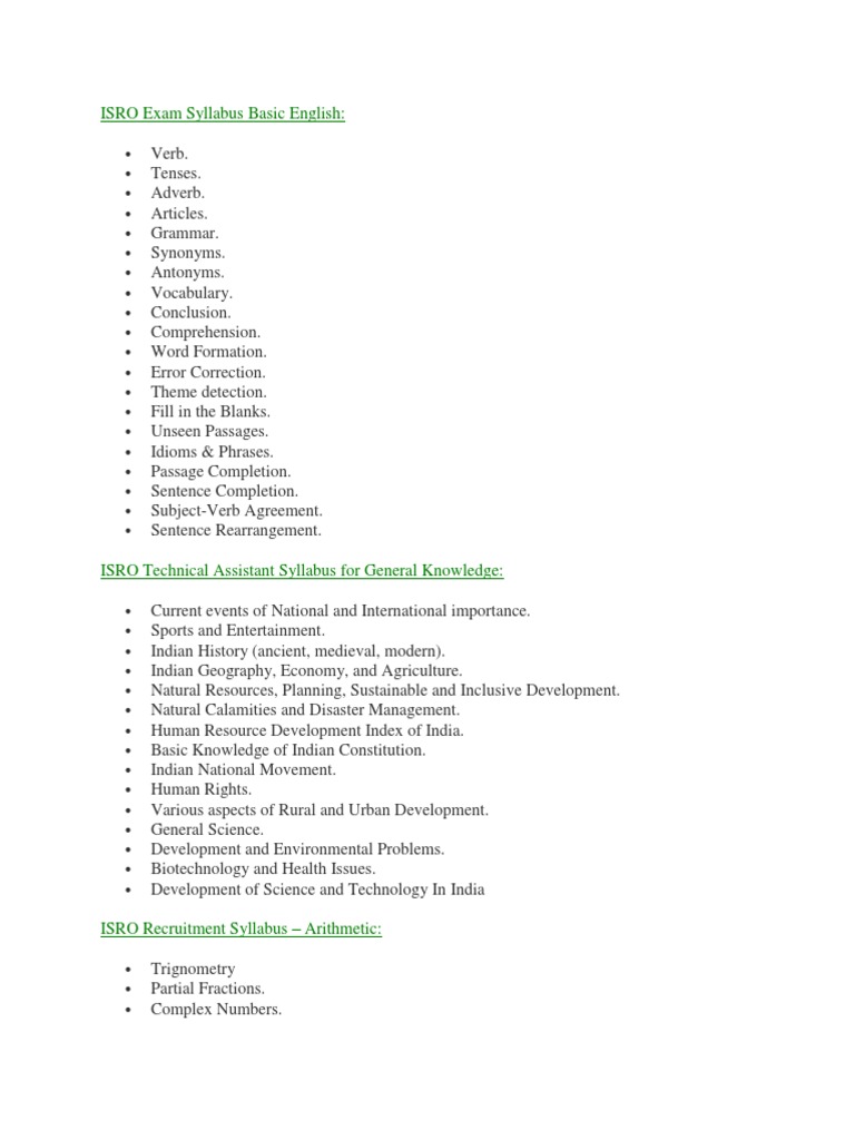 ISRO Exam Syllabus Basic English | PDF