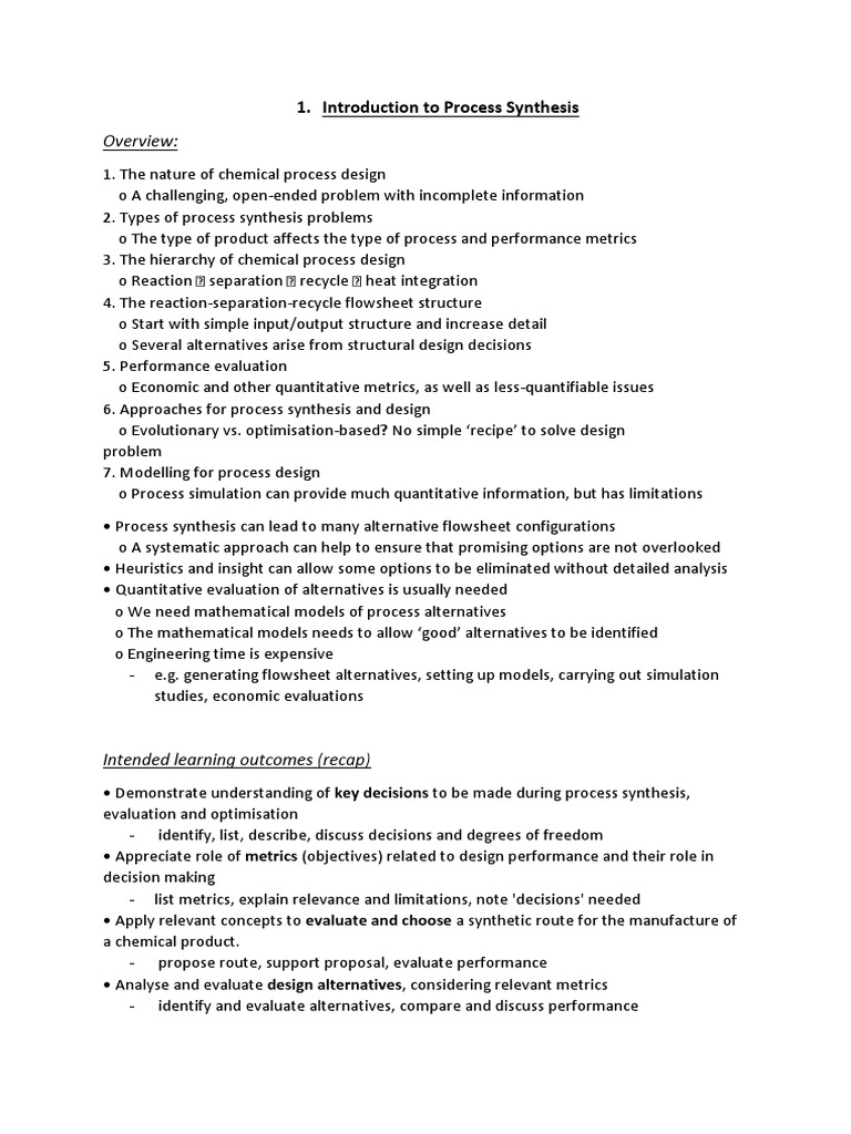 Introduction To Process Synthesis | PDF | Mathematical Optimization ...