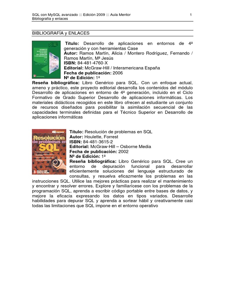 Bibliografia SQL MySQL | PDF | Mi sql | SQL