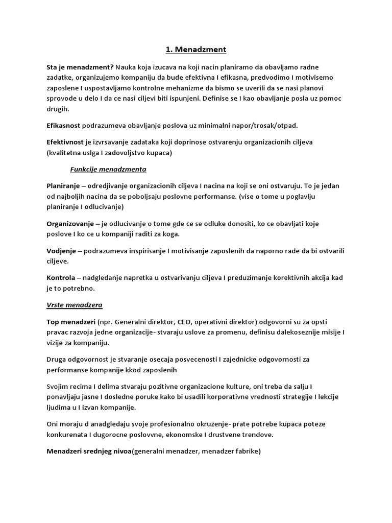 Menadzment Prvi Kolokvijum Skripta | PDF