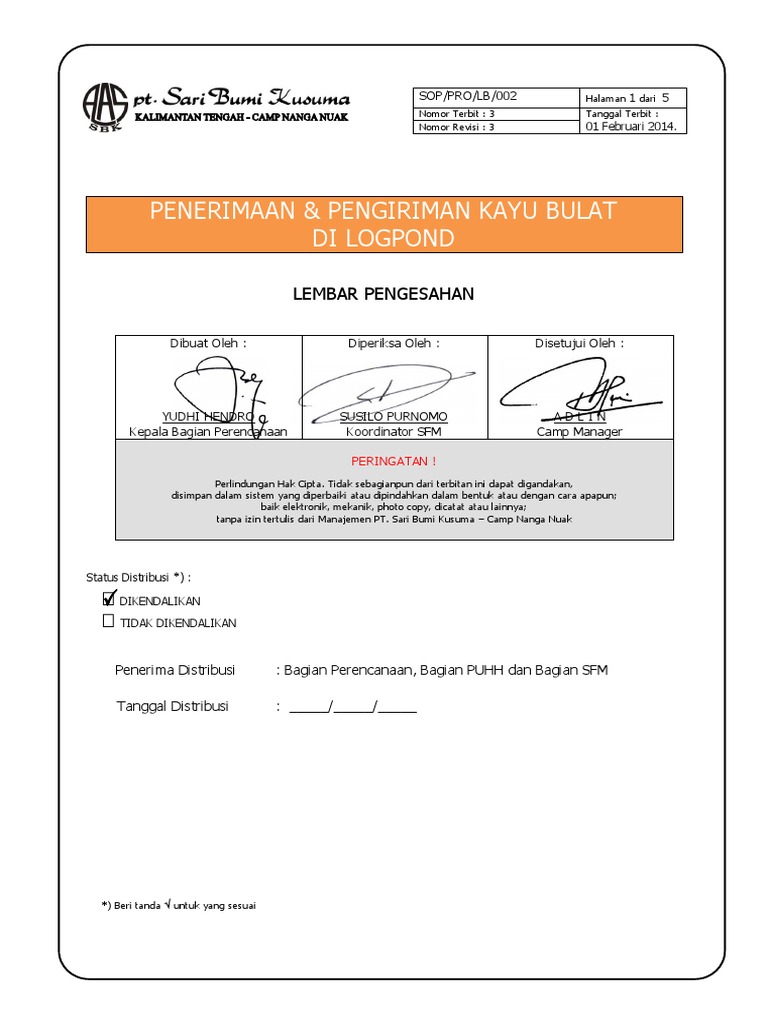Sop - Penerimaan & Pengiriman Log - Sop - Pro - LB - 002 | PDF