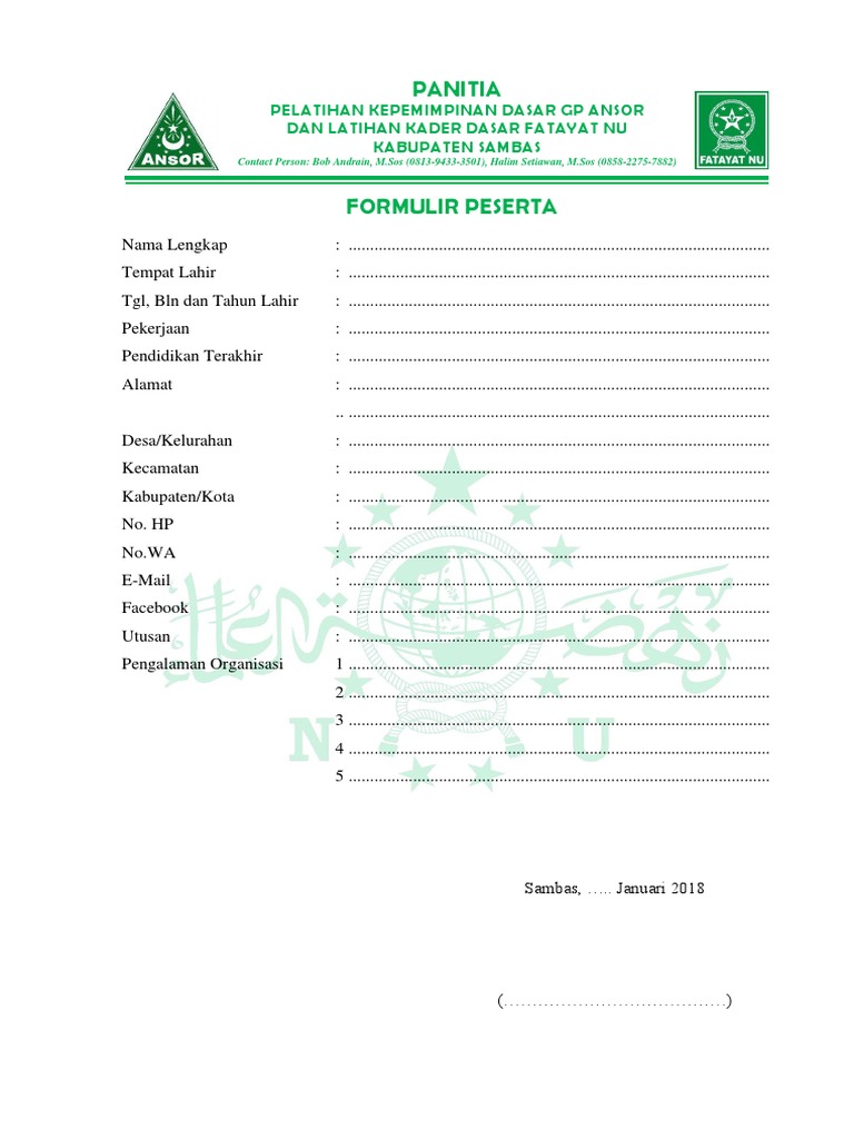 Formulir Peserta PKD GP Ansor & LKD Fatayat NU | PDF