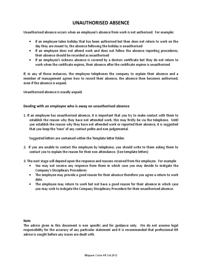 Unauthorised Absence | PDF | Government | Justice