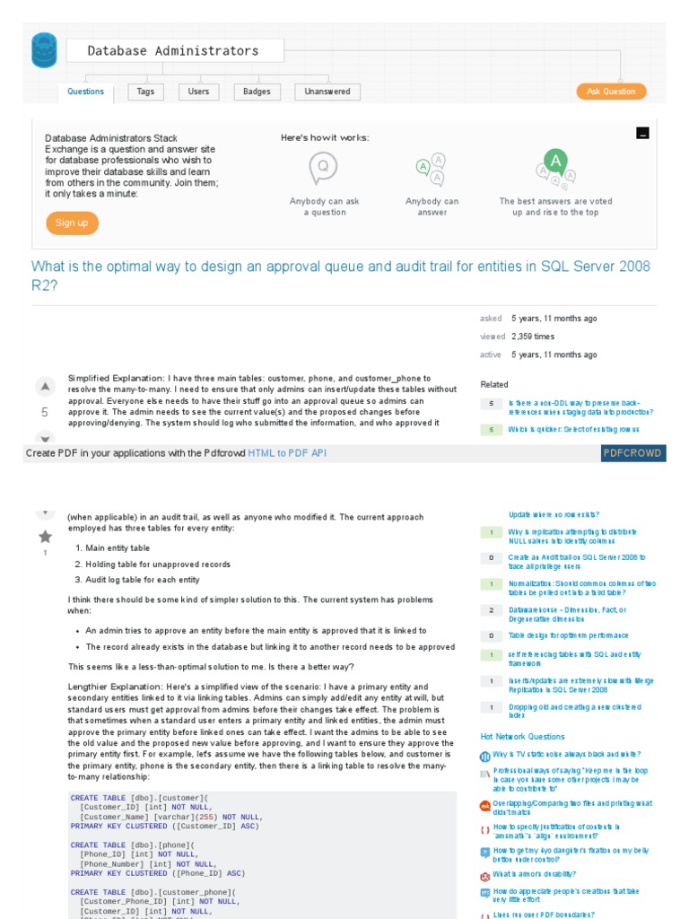 DBA Stackexchange Com Questions 12360 What Is The Optimal Wa | PDF | Internet Privacy | Databases