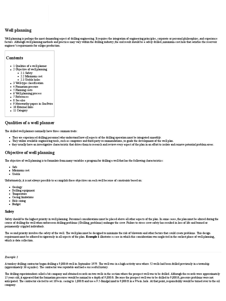 Well Planning | PDF | Blowout (Well Drilling) | Casing (Borehole)