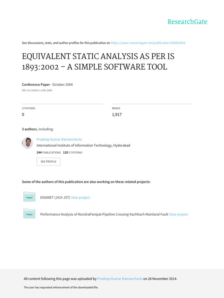 Equivalent Static Analysis As Per Is 1893:2002 - A Simple Software Tool ...