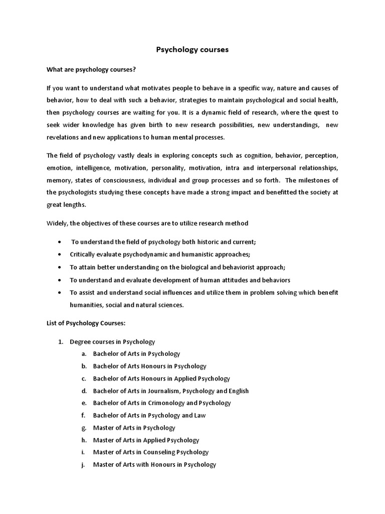 Psychology Course - Edited Final | PDF | University And College ...