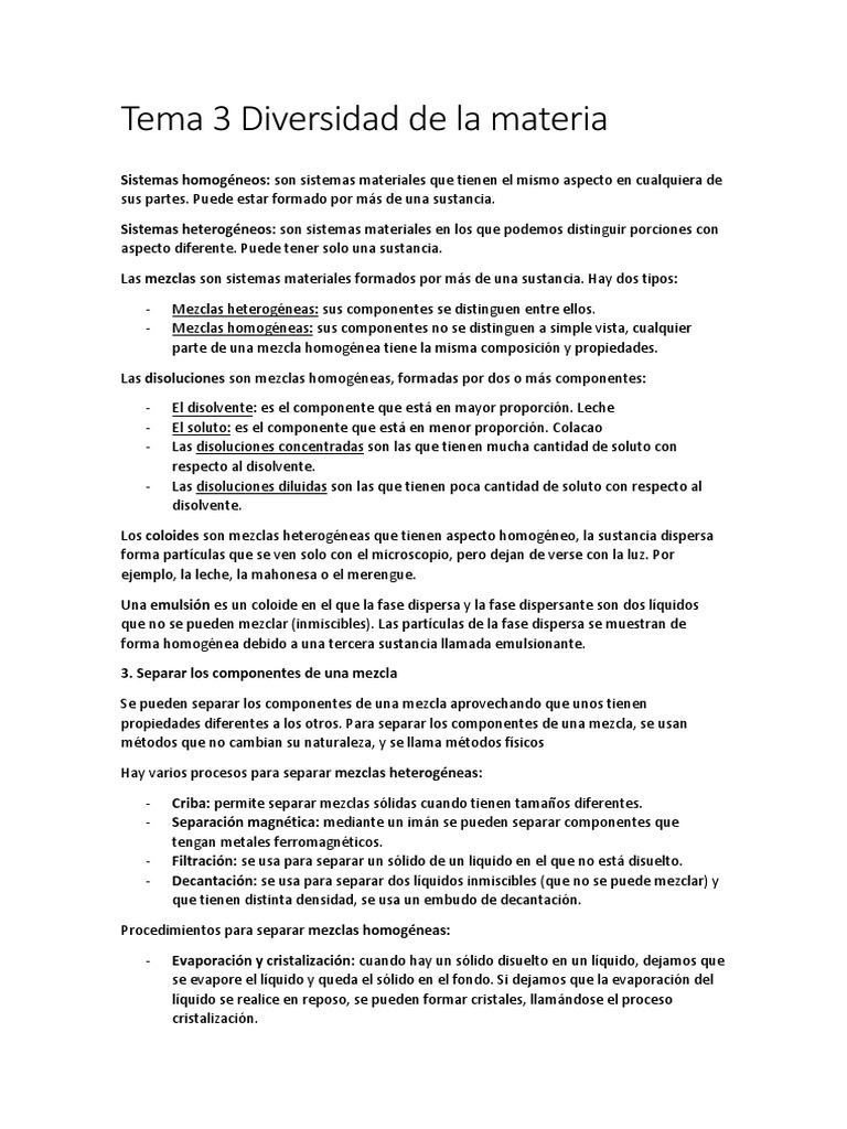 2 ESO FyQ Tema 3 Diversidad de La Materia | PDF | Mezcla | Teoría de sustancias